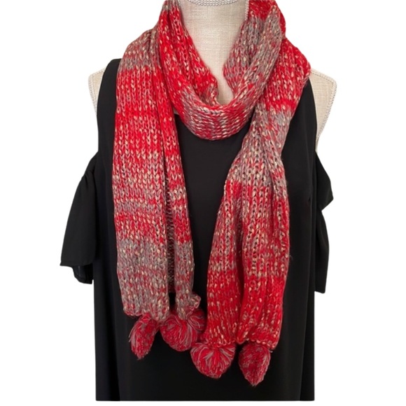 Accessories | Chunky Red Scarf With Poms | Poshmark